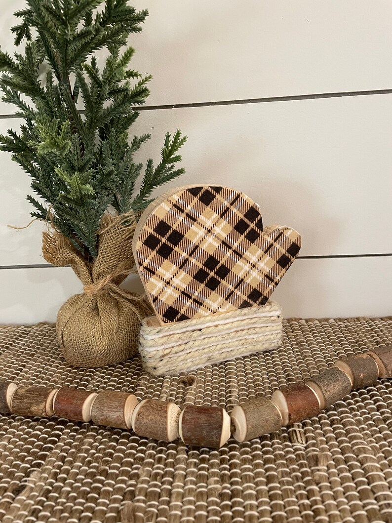 Handmade Wood Mitten Winter Decor: Fabric Decoupage Tier Tray Accent ...