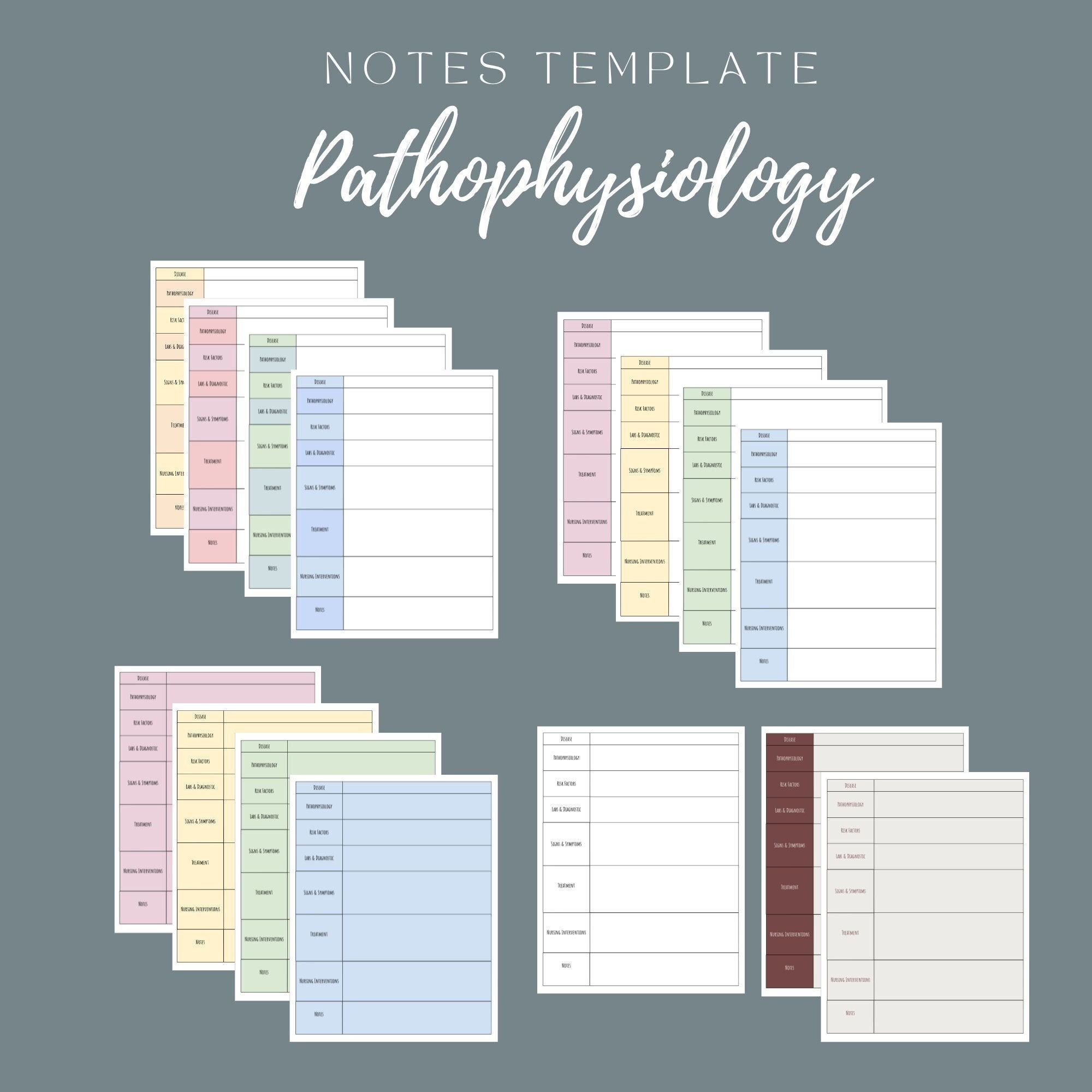 Pathophysiology Nursing Notes Template Cornell Conditions Template - Etsy