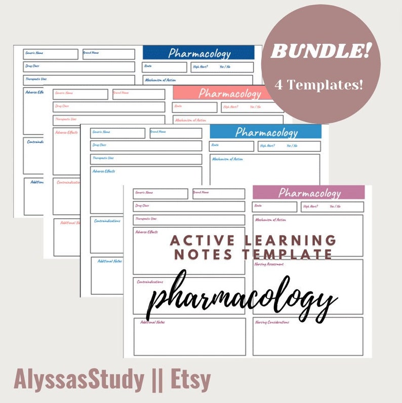 Pharmacology Notes Template Active Learning Nursing - Etsy