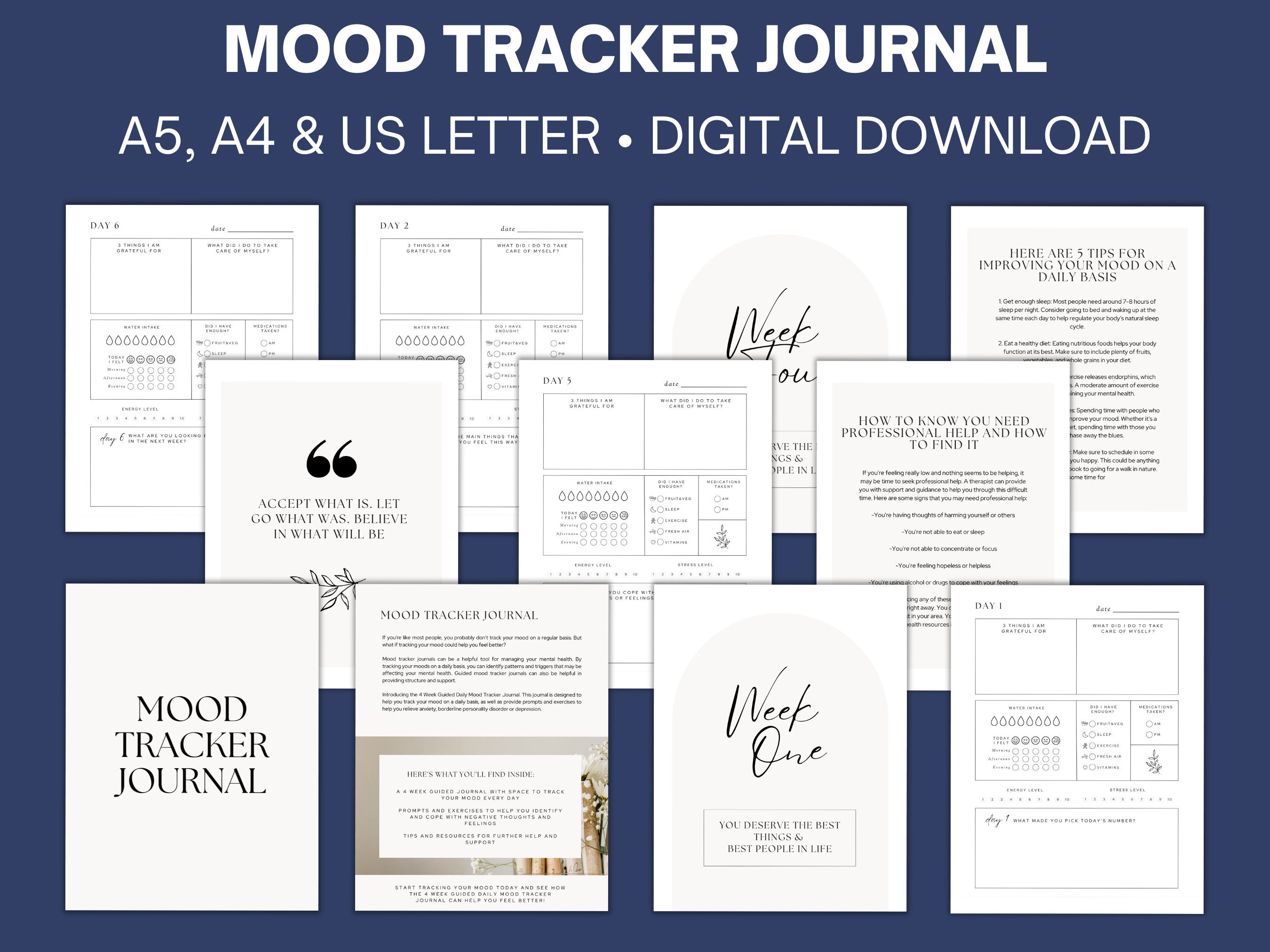 Mood Tracker Journal Printable - Printable Tracker- Mental Health ...