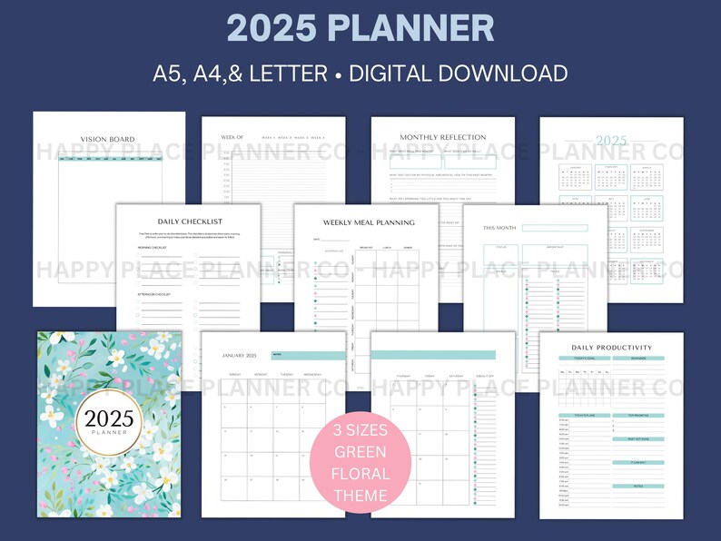 Planner 2025 Printable - Organising - Planning -green Floral, A4/A5 ...
