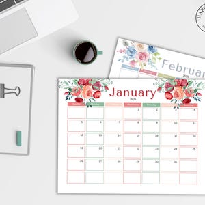 Calendar Printable 2025, Floral Calendar, Yearly Planner ,dated ...