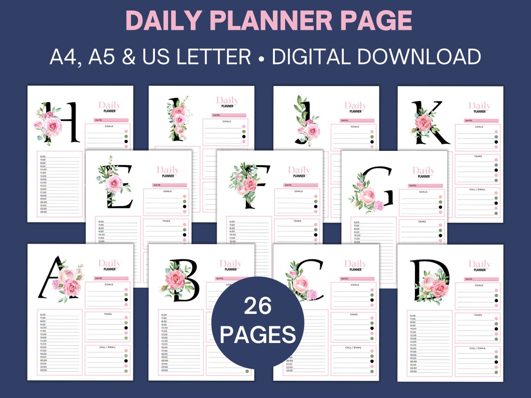 Printable Daily Planner, Daily Planner Page, Floral Letter, Daily ...
