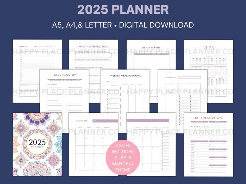 2025 Printable Planner - Organising - Planning - Purple Mandala - A4/A5 ...