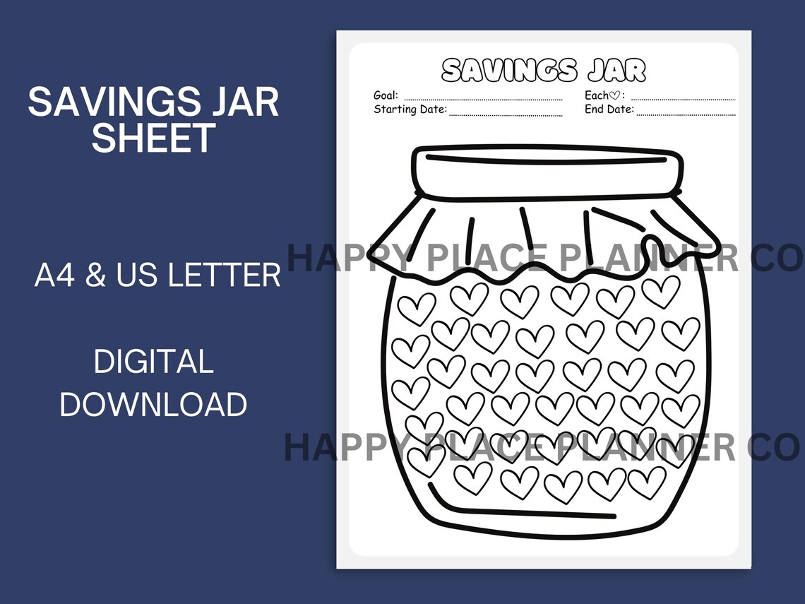 Savings Jar Tracker Printable | US Letter, A4 Size | Digital Download ...