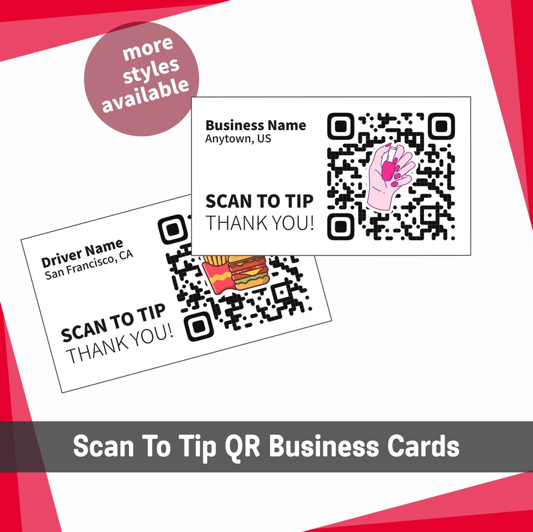 Scan to Tip Touch Free Payment Custom Business Cards QR Code - Etsy