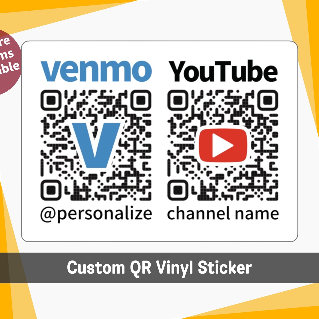 Custom QR Code Duo Vinyl Sticker Touch Free Payment Social Media Gig ...