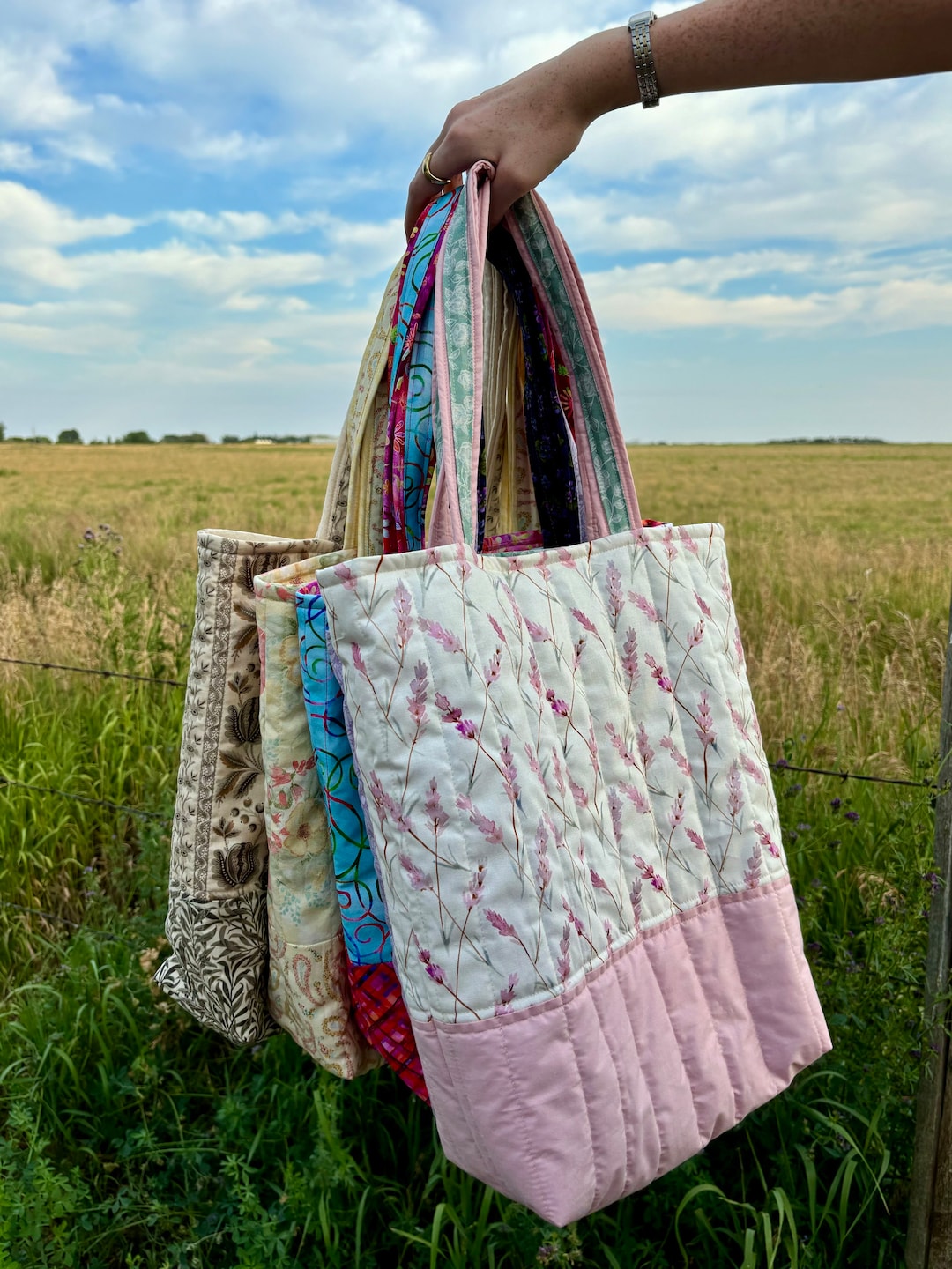 Handmade Floral Quilted Tote Bag - Vintage Cotton Carryall - Etsy