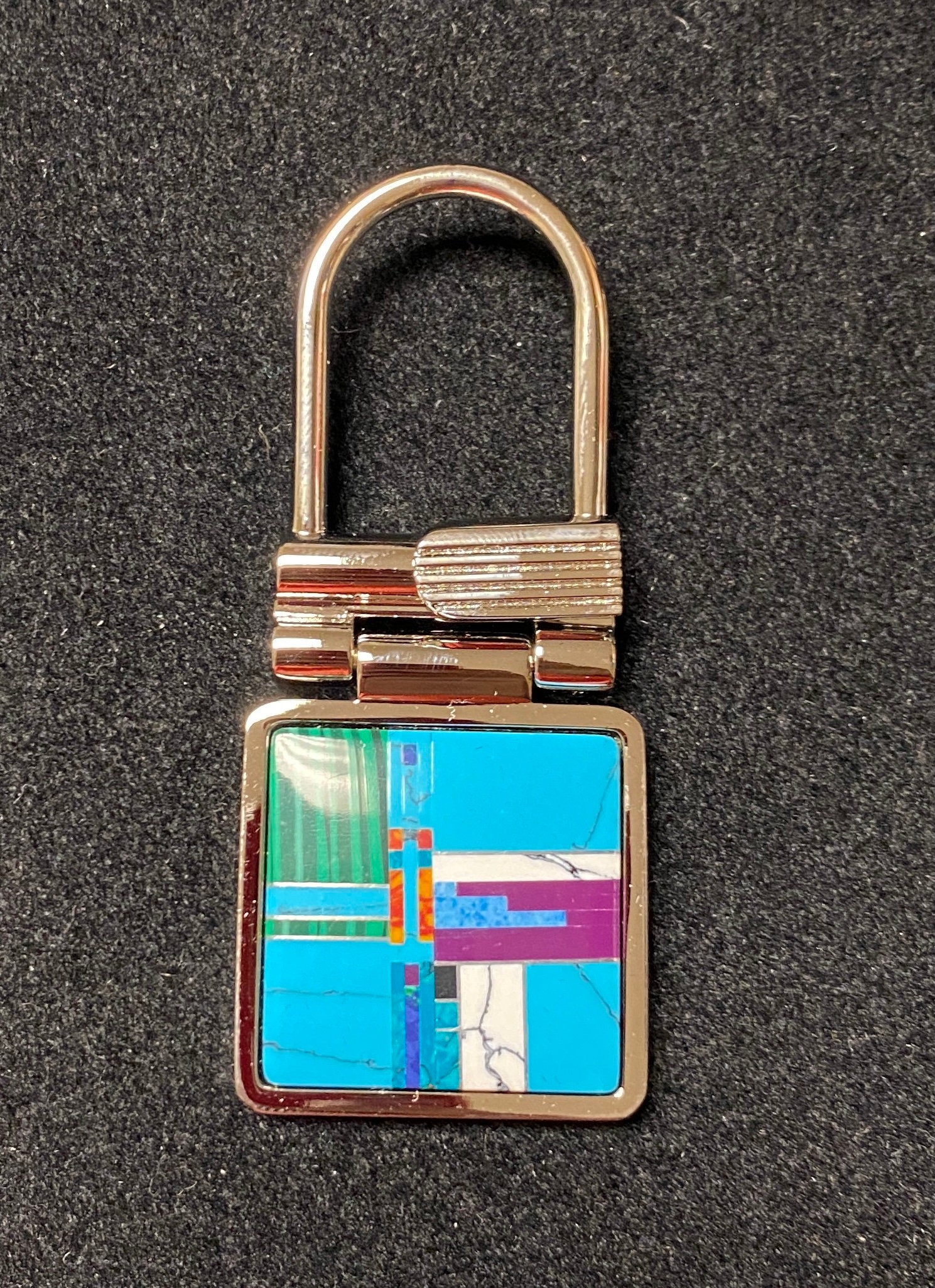 Sterling Silver Handmade Keychain W/ 28mm Square Multicolor - Etsy UK