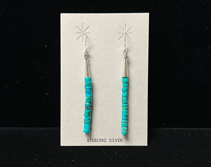 Turquoise Heishi Stick Earrings I Sterling Silver Turquoise Earrings I ...