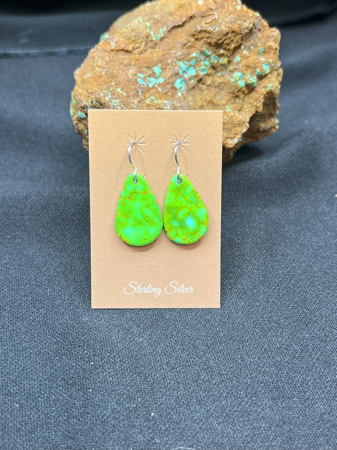 Sonoran Gold Turquoise Native Made Slab Earrings - Sterling Silver ...