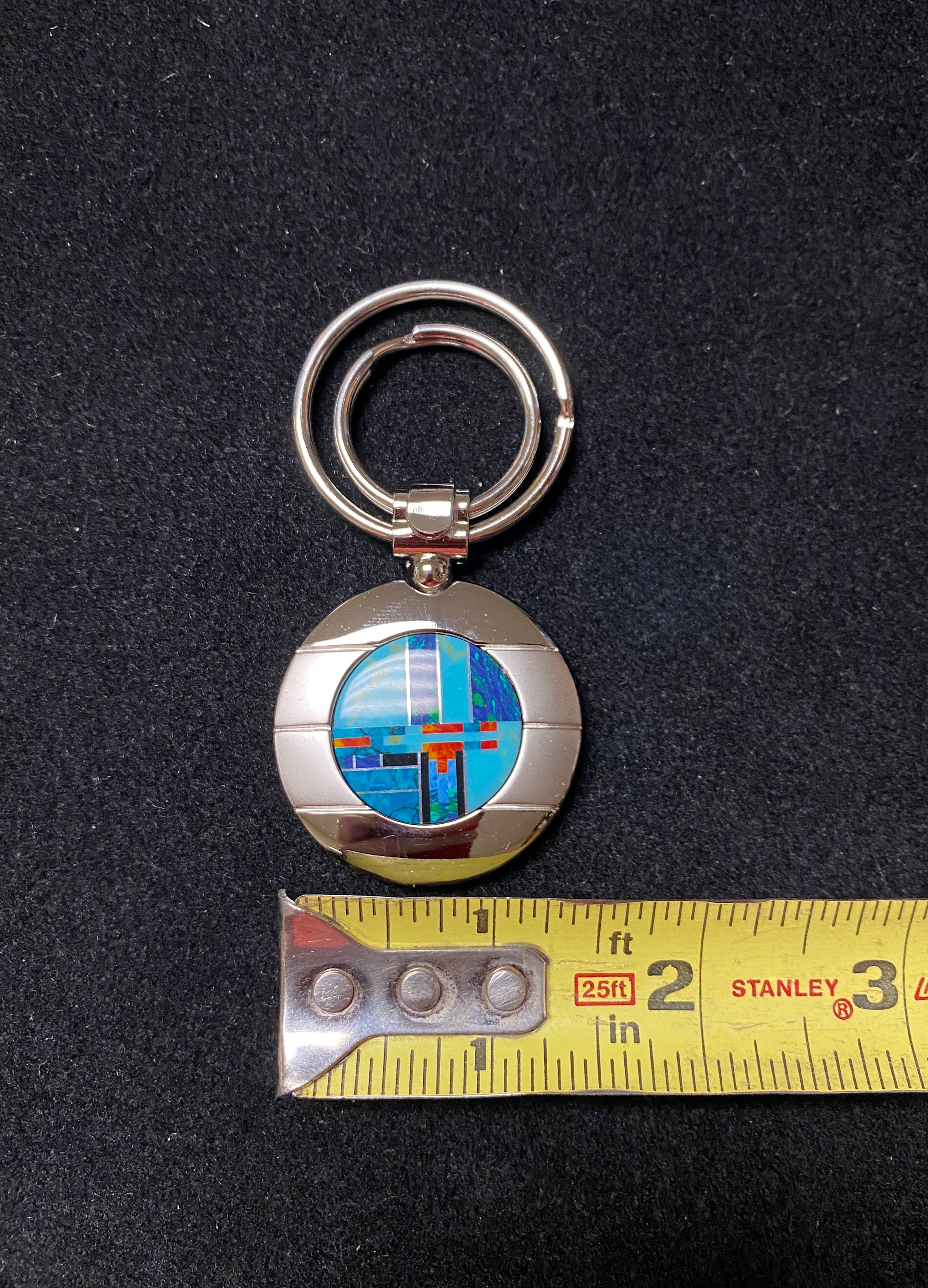 Sterling Silver Handmade KeyChain Multicolor w/ 24mm Inlay | Etsy