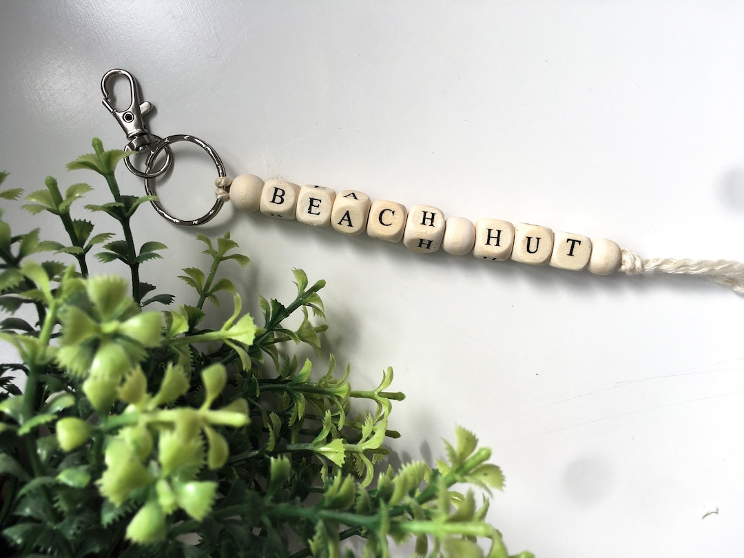 Beach Hut Wooden Keyring, Handmade Gift, Personalised Beach Keychain ...