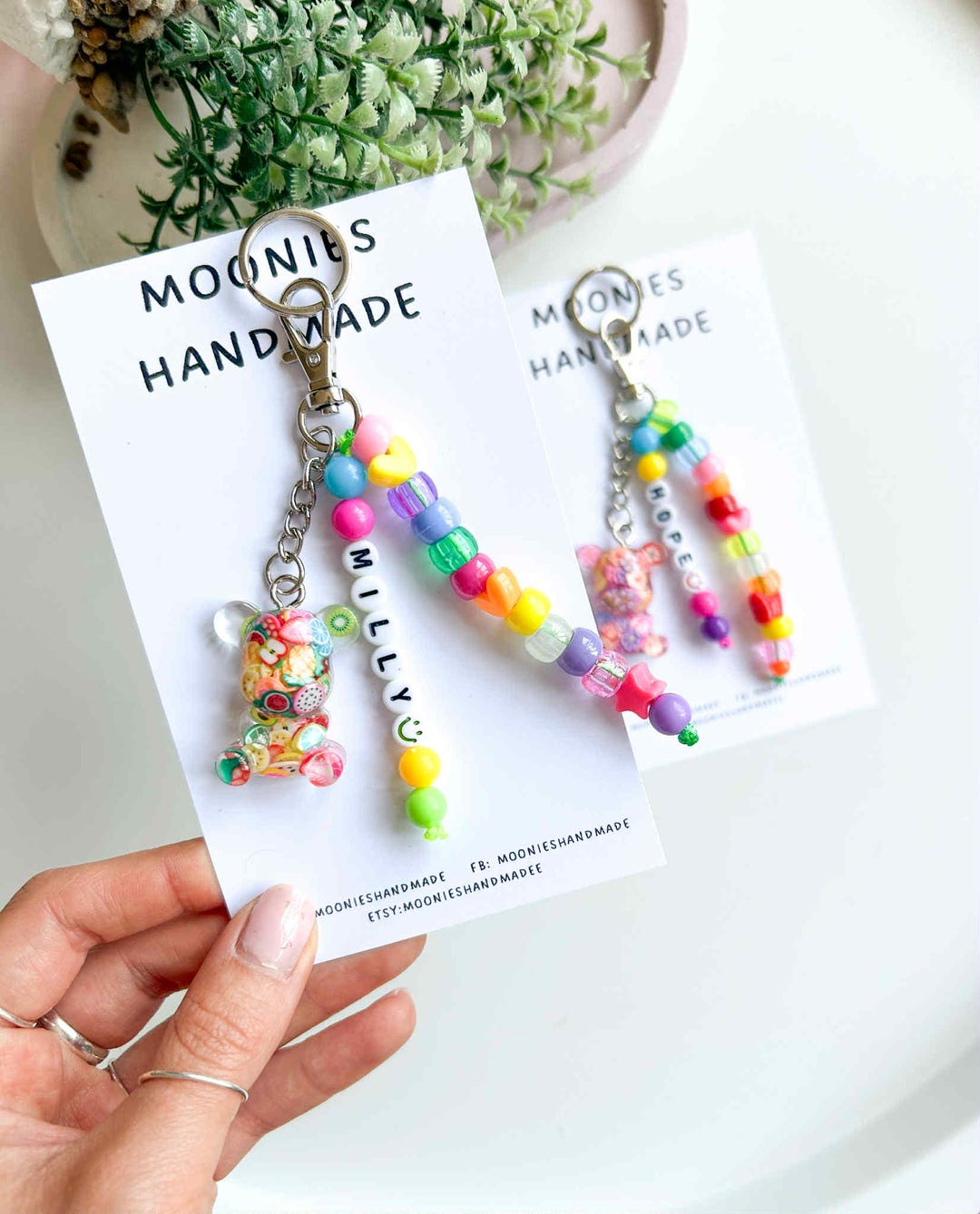Personalised Bag Charm, Custom Bag Charms, Colourful Beaded Keychain ...