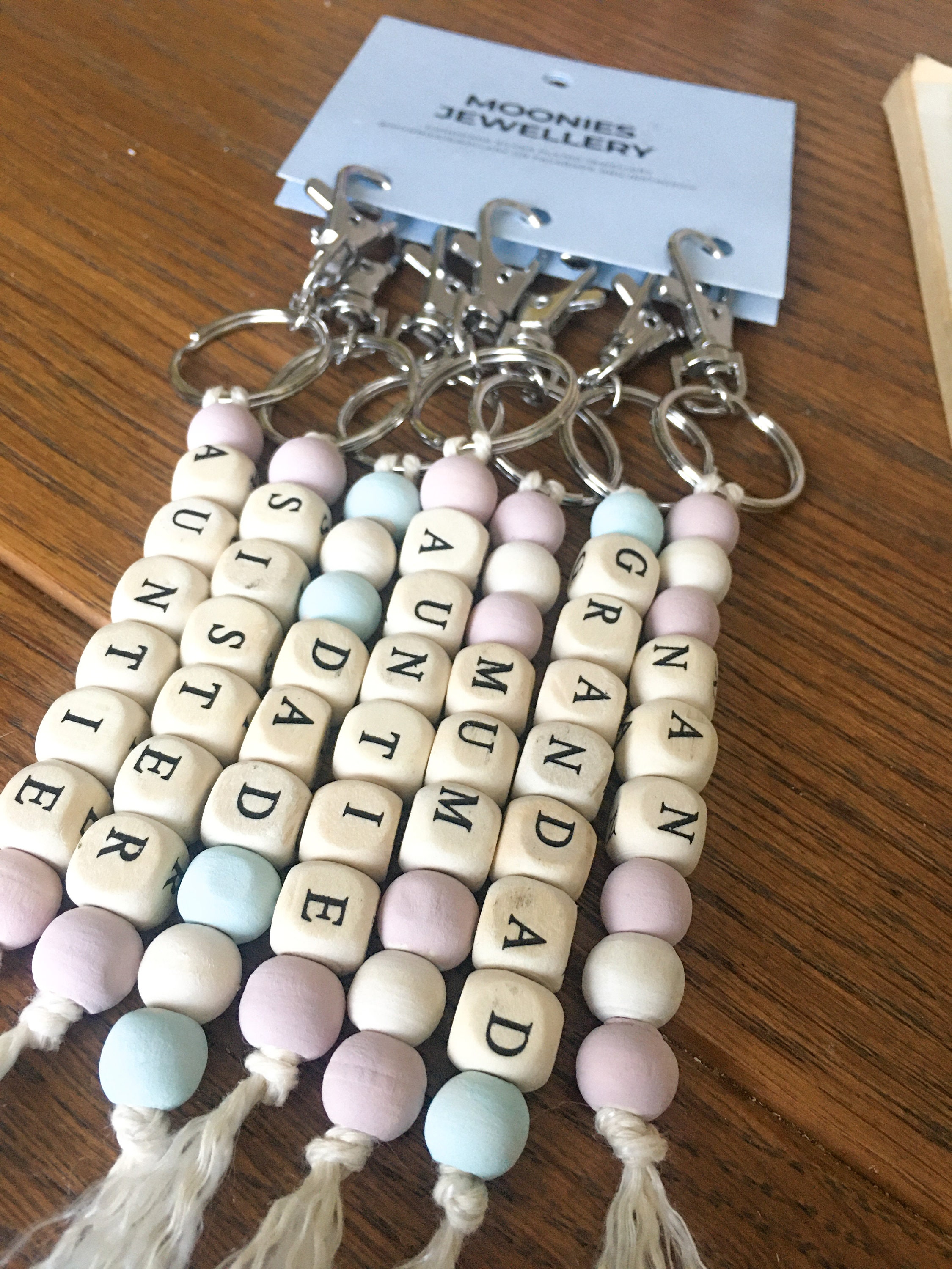 Wooden Letter Keyring Name Keychain Wooden Beads Key Finder - Etsy