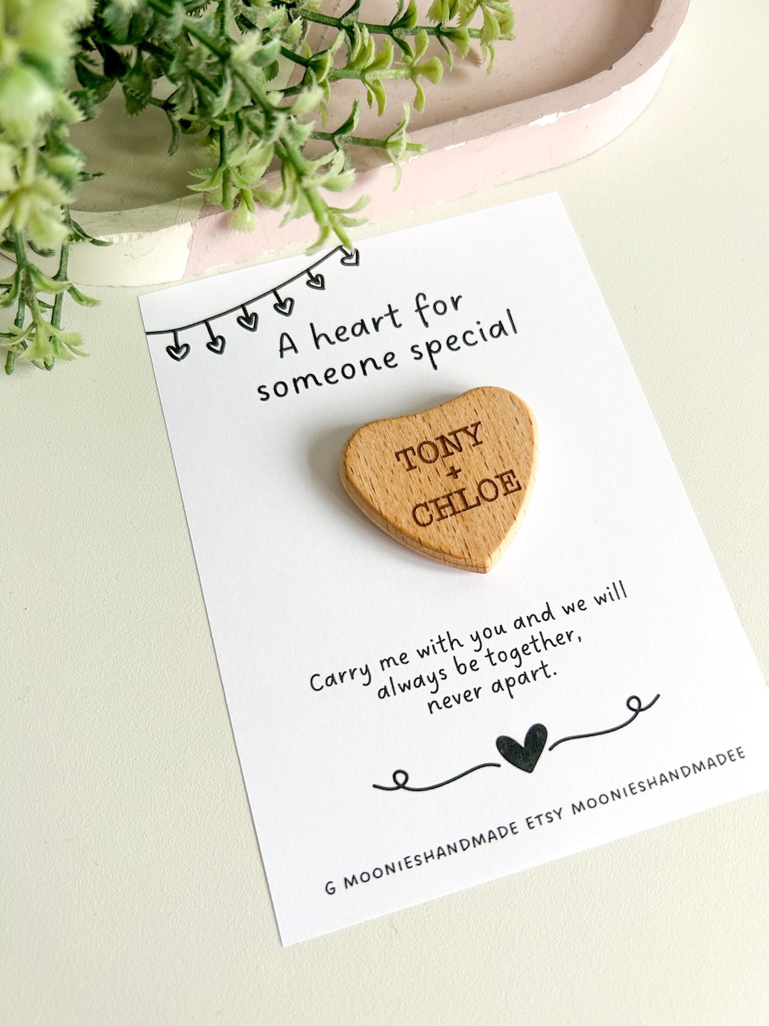 Personalised Couples Token Gift, Wooden Engraved Heart, Valentines Gift ...