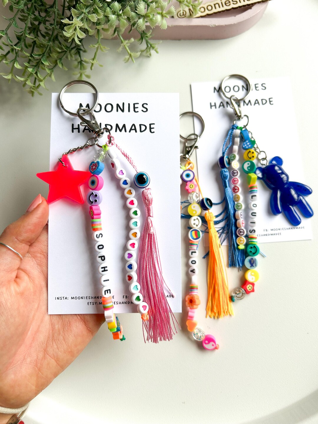 Personalised Bag Charm, Personalised Beaded Keychain, Custom Bag Charm ...
