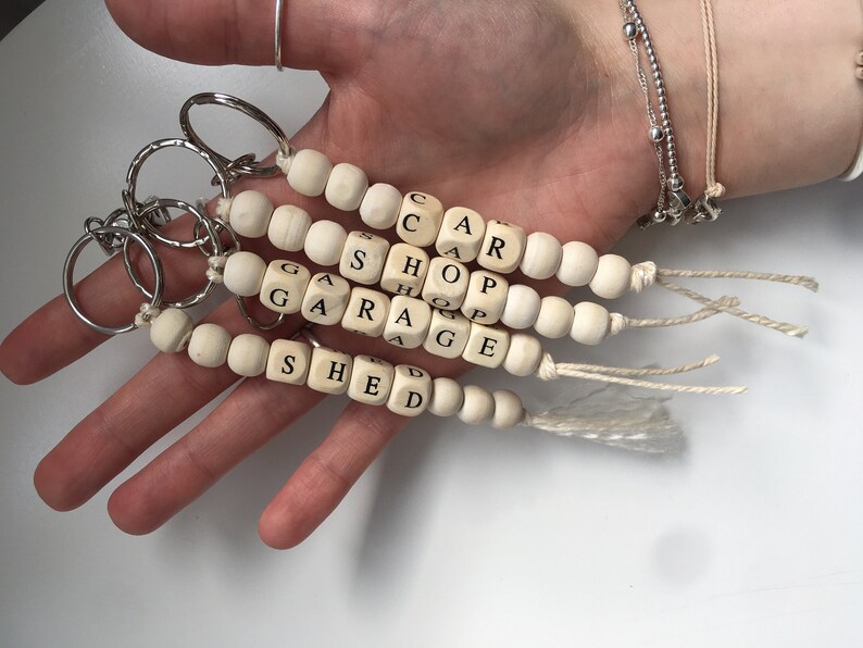Wooden Beaded Shed, Garage, Car, Shop, Household Letter Keyring ...