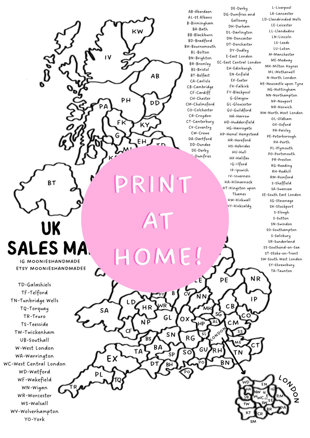 UK Sales Map, Postcode Map, Small Business Tracker, Postcode Poster ...