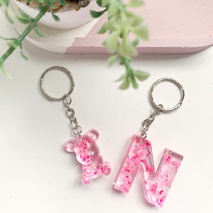 Resin Initial Keychain, Iridescent Keychain, Bear Keychain, Gifts for ...