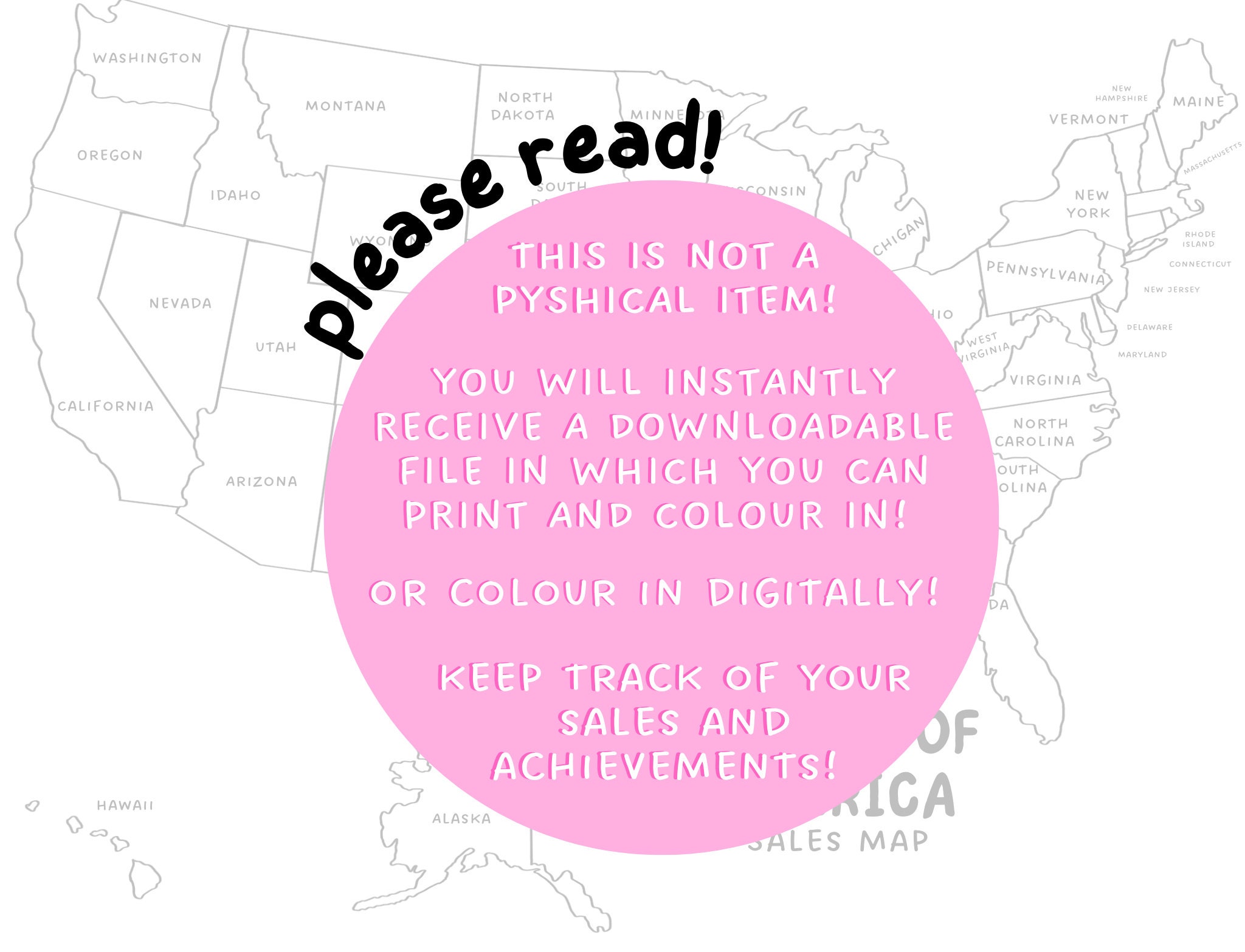 US Sales Map US Map Printable Business Tracker Small - Etsy