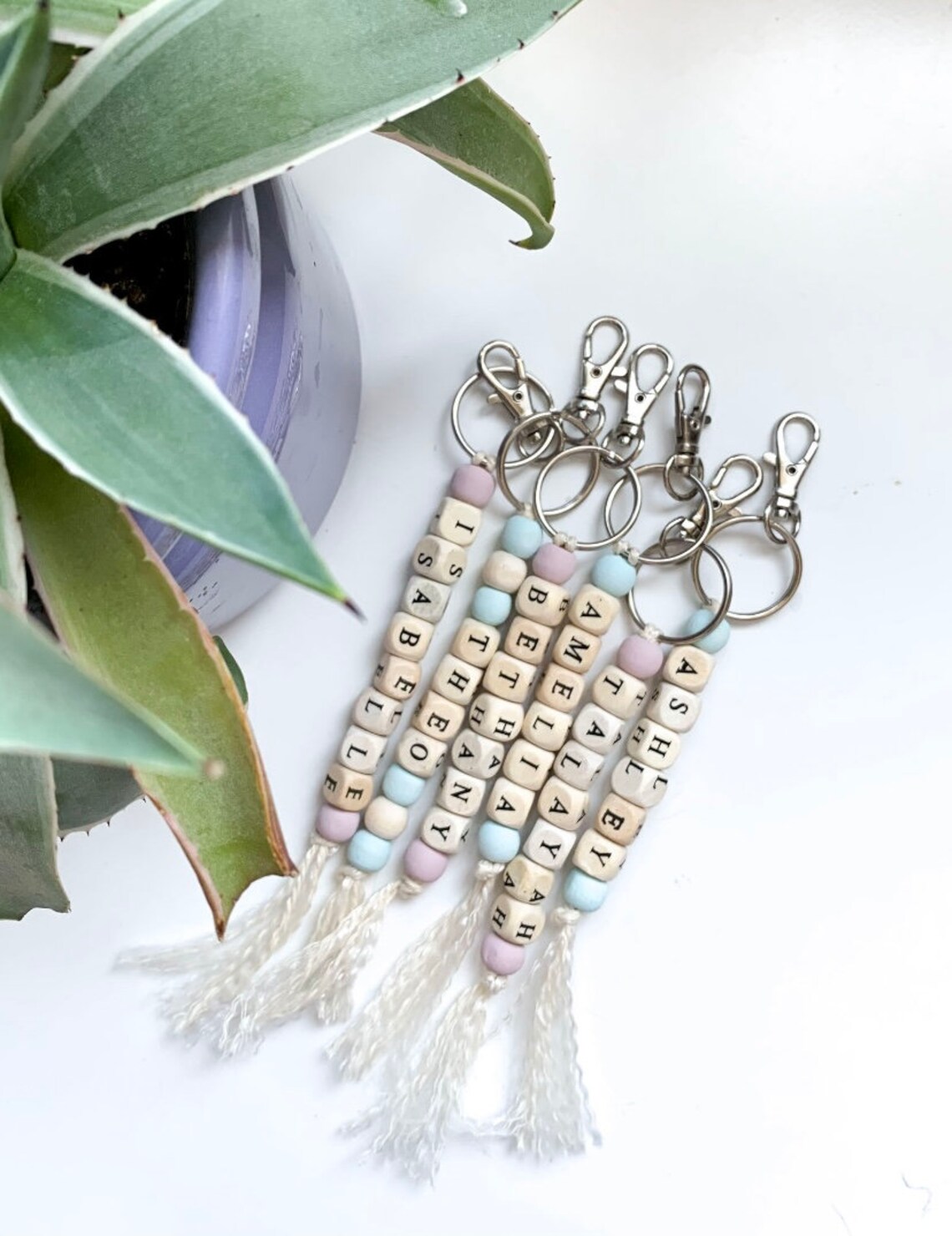 Wooden Letter Keyring Name Keychain Wooden Beads Key Finder - Etsy