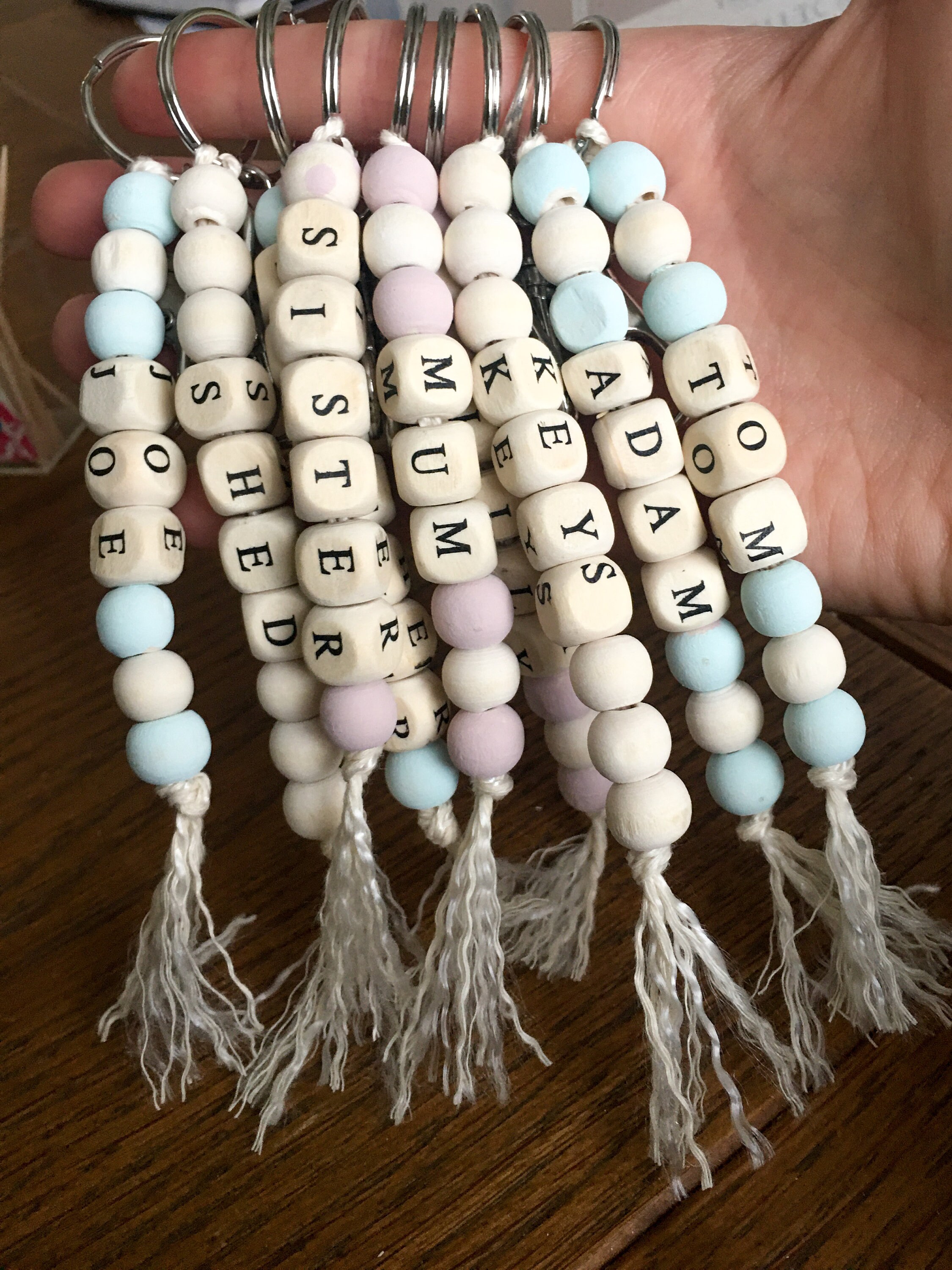 Wooden Letter Keyring Name Keychain Wooden Beads Key Finder | Etsy