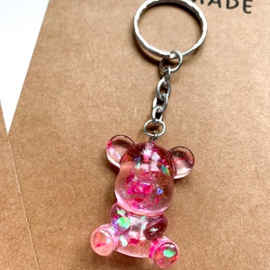 Resin Initial Keychain, Iridescent Keychain, Bear Keychain, Gifts for ...