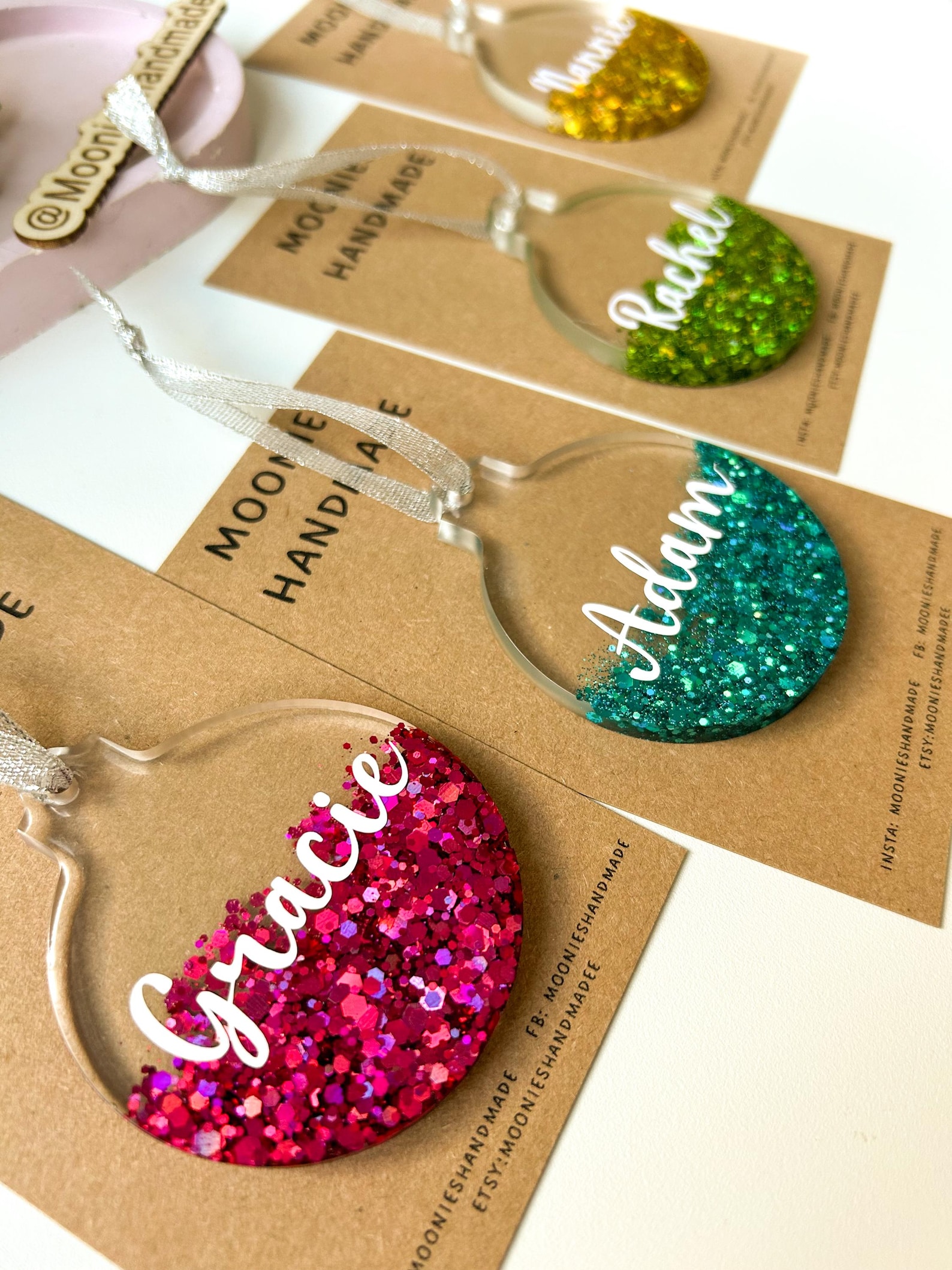 Colourful Glitter Christmas Baubles, Custom Name Tree Decorations ...