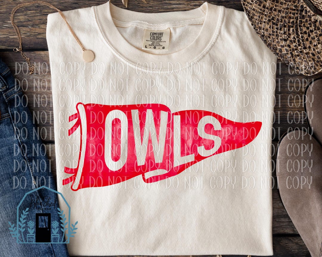 Owls Pennant Flag Red Watercolor Letters Are Negative color of Shirt ...