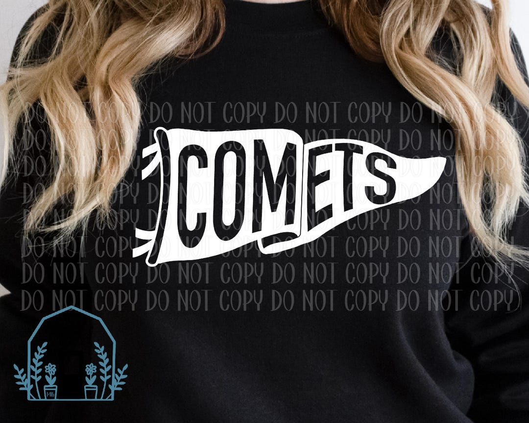 Comets Pennant Flag 2 Colors Black, White, Letters Are Negative color ...