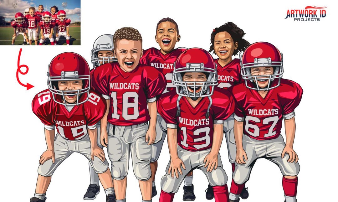 Custom Football Team Cartoon Portrait, Sports Team Illustration From ...