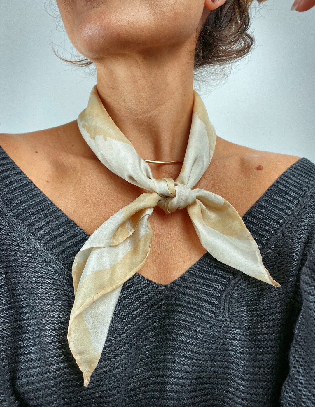 Silk Scarf Gold Metal Choker, Silk Scarf Neck Cuff, Unique Scarf ...