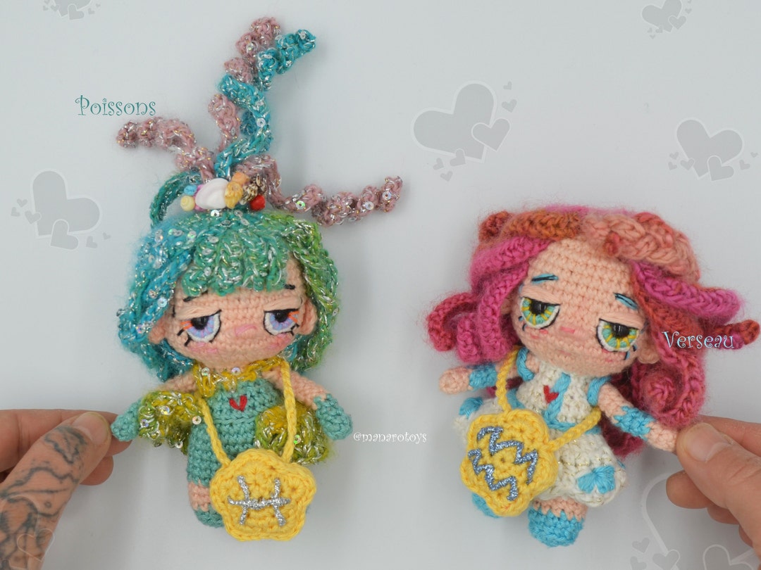 Two Mini Aquarius Zodiac Sign Dolls, Crochet Pisces, Customizable ...