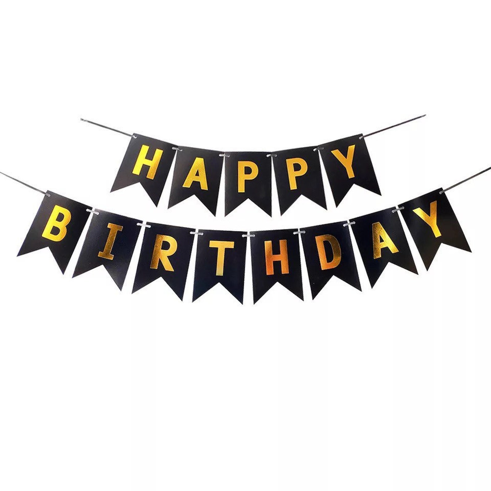 Black And Gold Metallic Foil Large Happy Birthday Banner Party Etsy