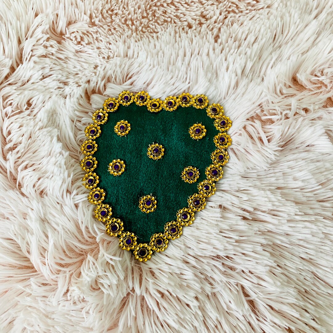 Rhinestone Embellished Paan Pata: Green Velvet Fabric, Mehndi Haldi ...