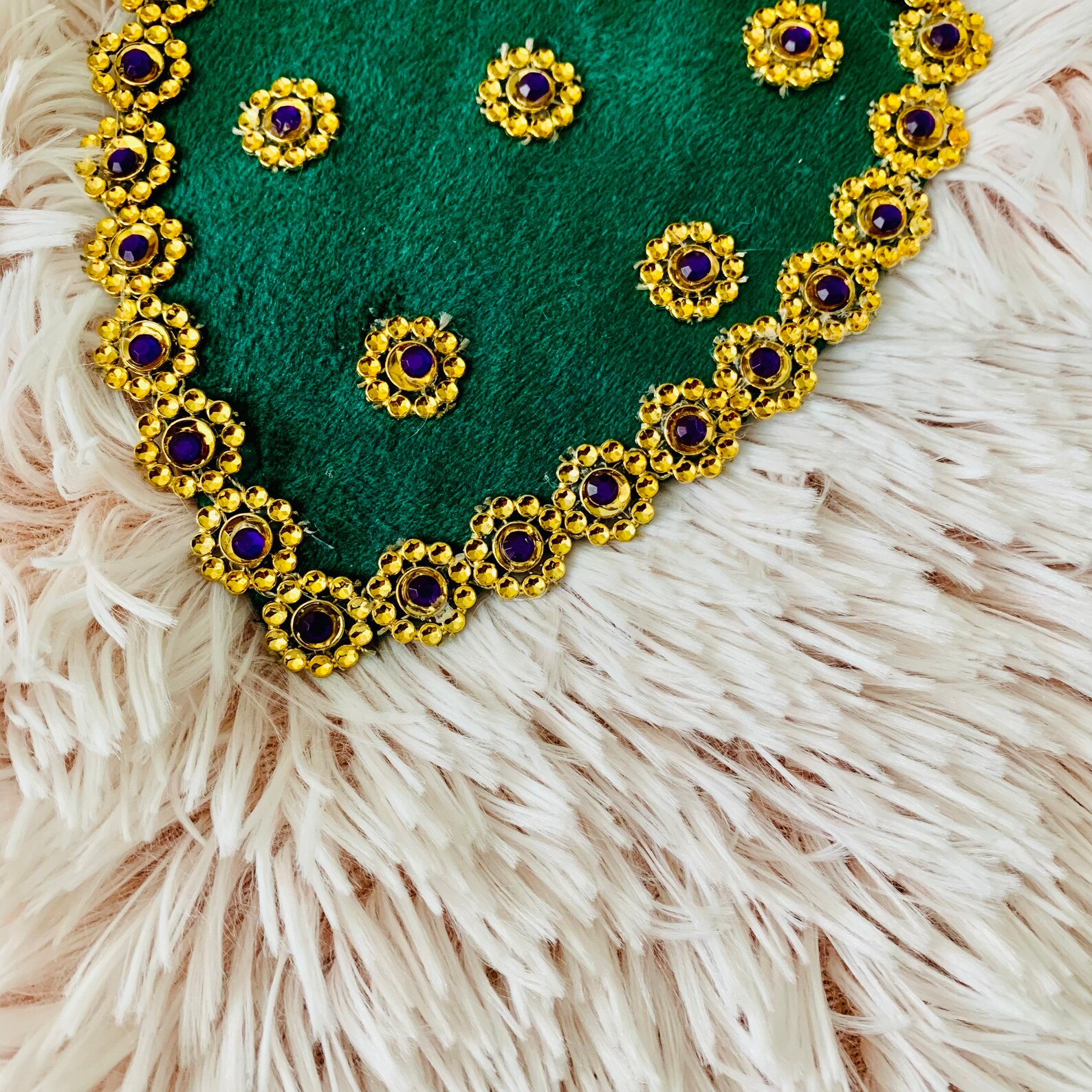 Rhinestone Embellished Paan Pata: Green Velvet Fabric, Mehndi Haldi ...