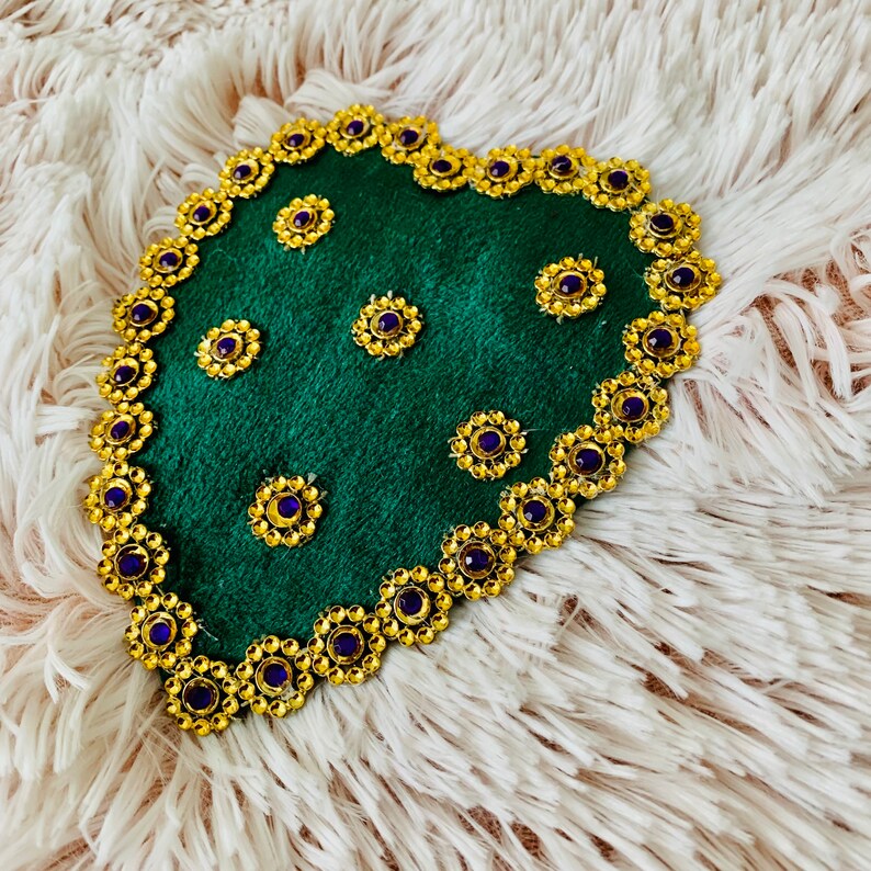 Rhinestone Embellished Paan Pata: Green Velvet Fabric, Mehndi Haldi ...