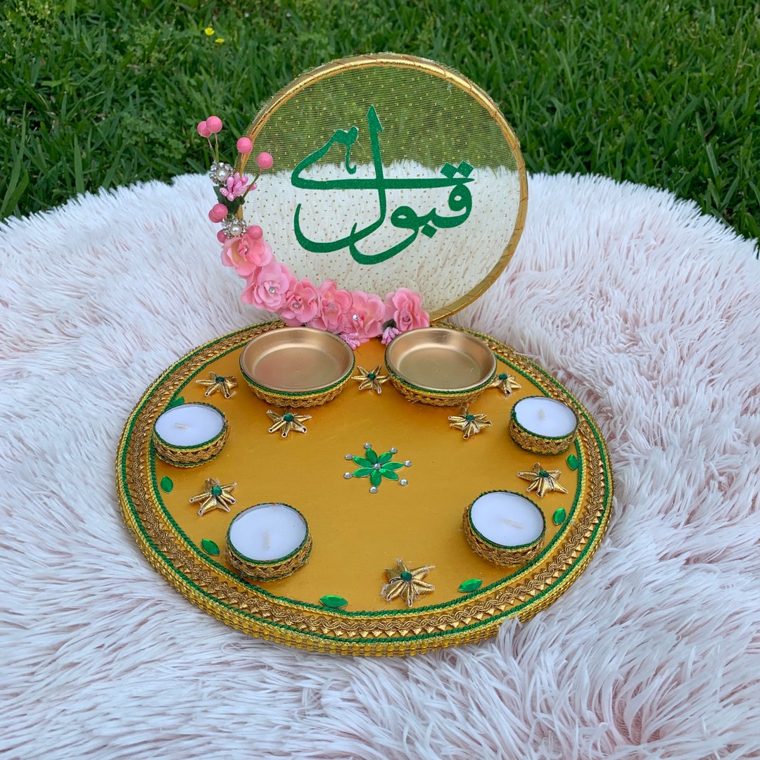 Decorated Mehndi Thaal: Nikkah Mayoon Tray With Qubool Hai - Etsy