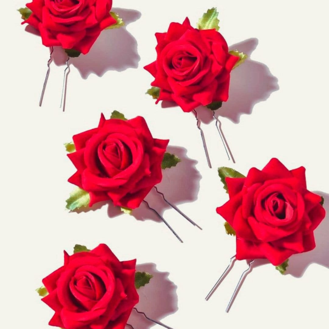 Red Rose Hair Pin, Jura Pins,bridal Hair Pins, Flower Hair Pins, Floral ...