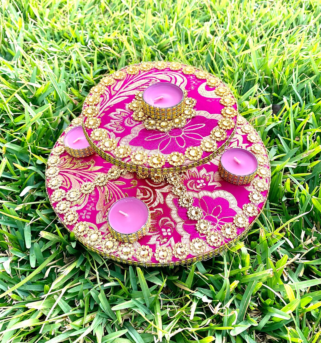 2 Tiered Mehndi Thaal,mehndi Tray, Pooja Thaal, Mehndi Decor, Haldi ...