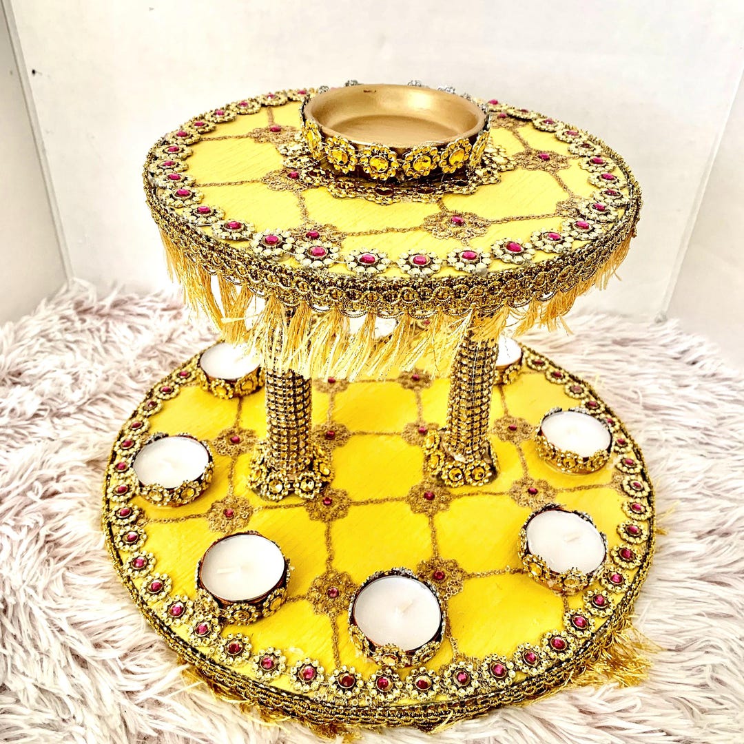 Embroidered Two Tiered Tray: Mehndi Haldi Pooja Nikkah Tray - Etsy