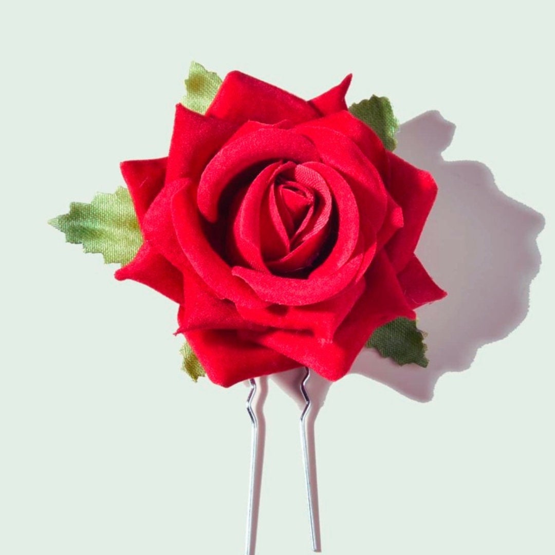 Red Rose Hair Pin, Jura Pins,bridal Hair Pins, Flower Hair Pins, Floral ...