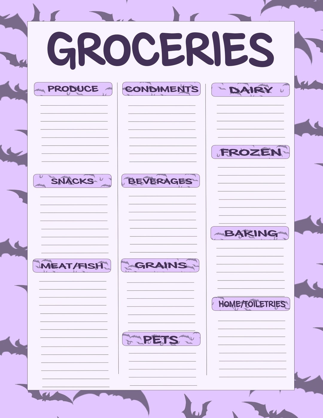 Spooky Grocery List (printable) 8.5x11 3 Piece Set - Etsy