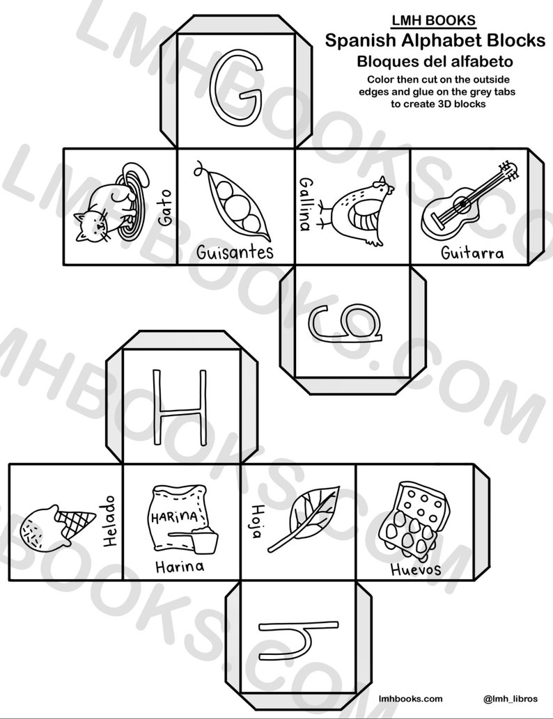 Spanish Alphabet Blocks Coloring Activity Printables for Ages 3 to 12 ...