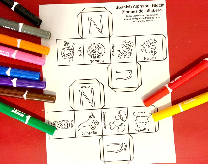 Spanish Alphabet Blocks Coloring Activity Printables for Ages 3 to 12 ...