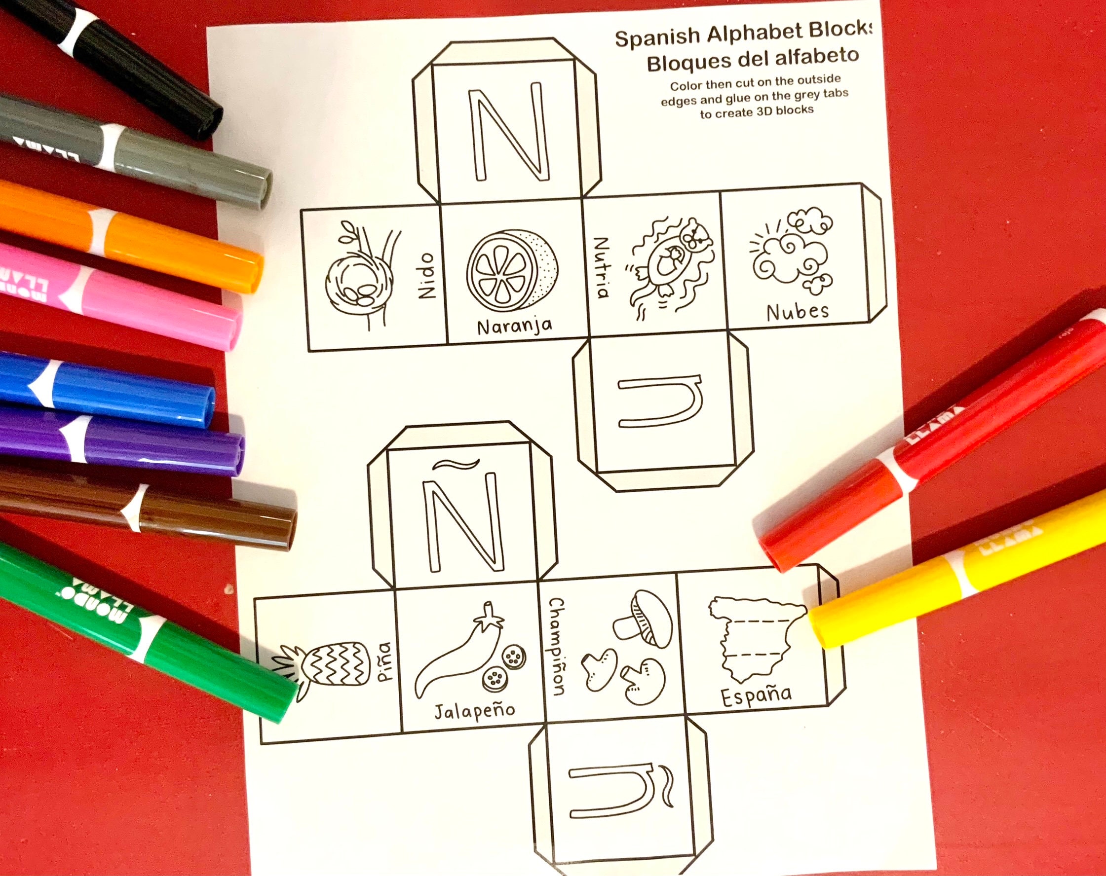 Spanish Alphabet Blocks Coloring Activity Printables for Ages 3 to 12 ...