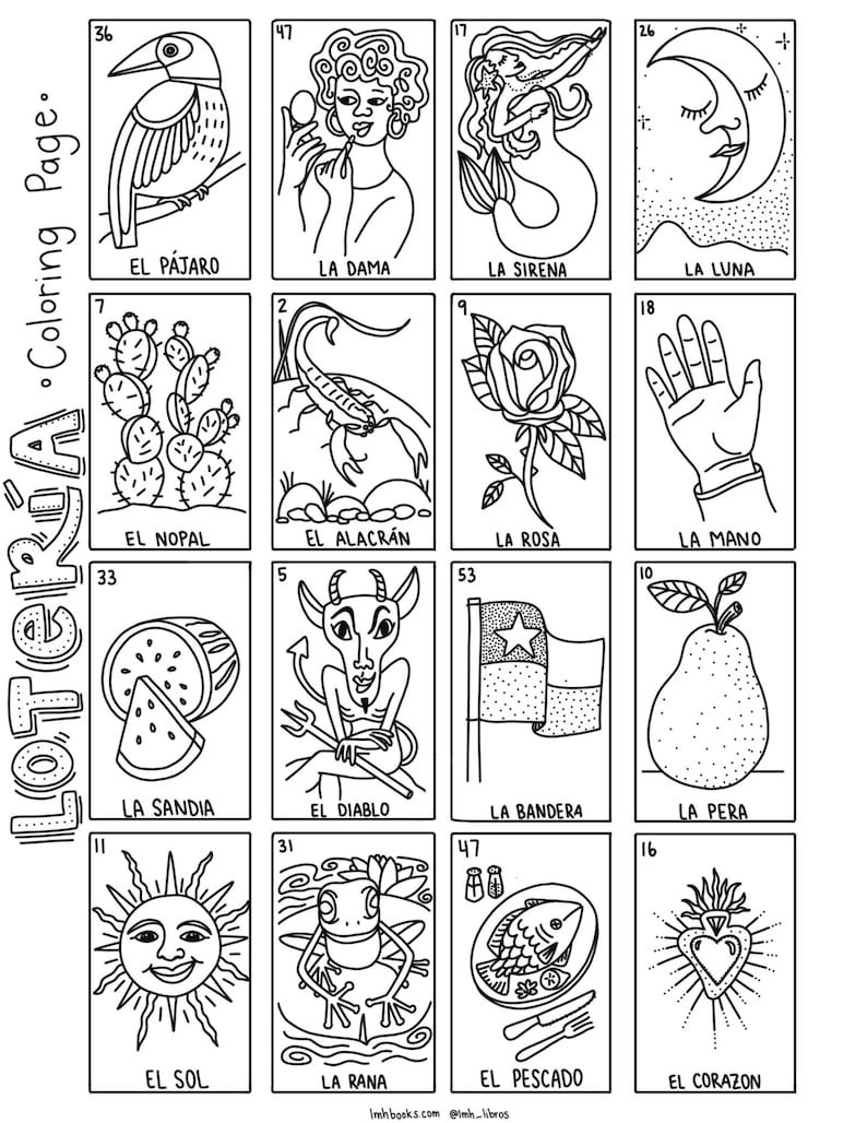 Lotería Coloring Page PDF digital Download 8.5x11in - Etsy