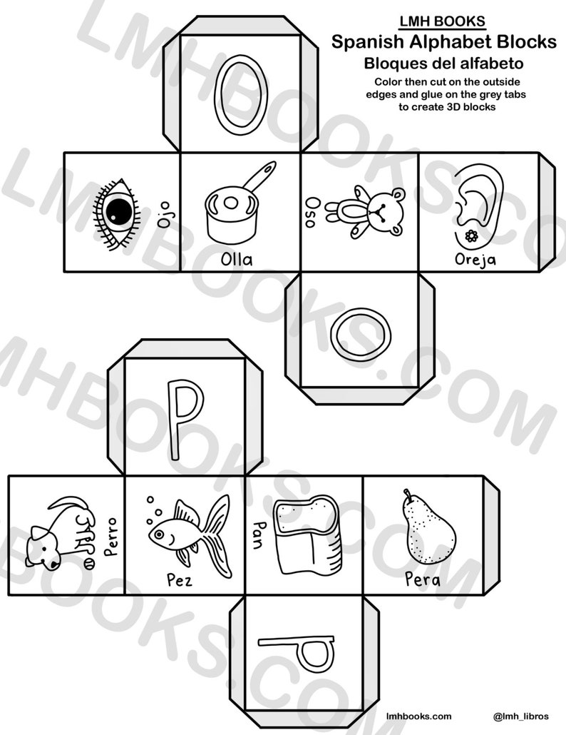 Spanish Alphabet Blocks Coloring Activity Printables for Ages 3 to 12 ...