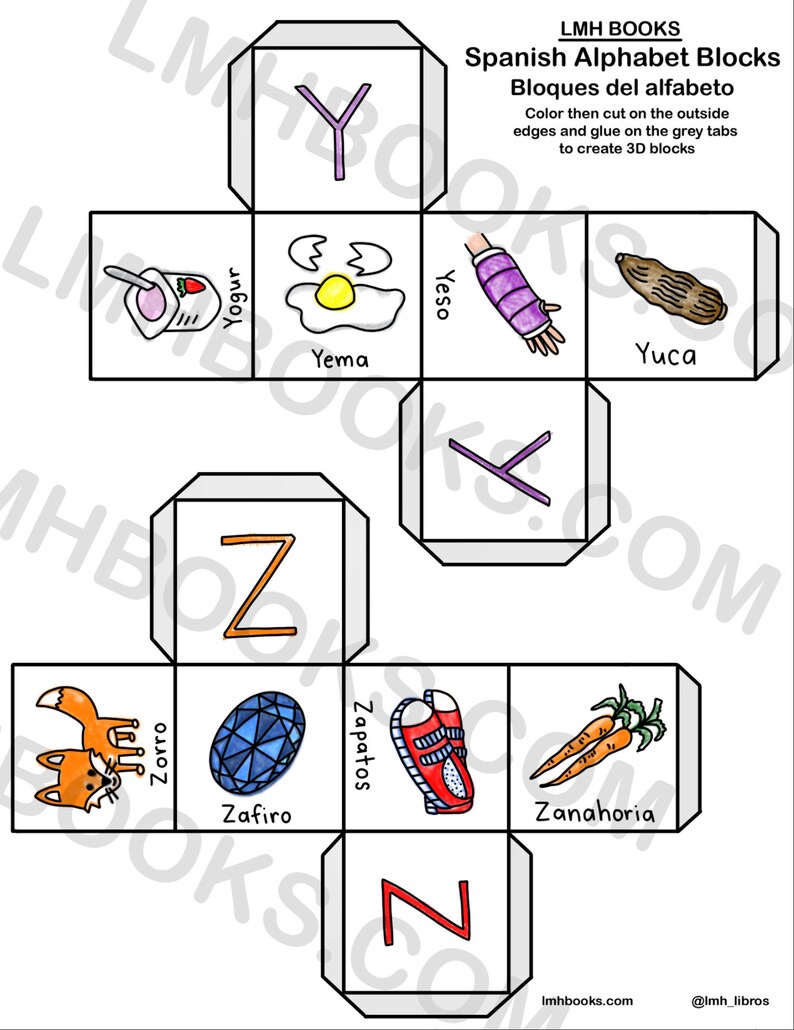 Spanish Alphabet Blocks Coloring Activity Printables for Ages 3 to 12 ...